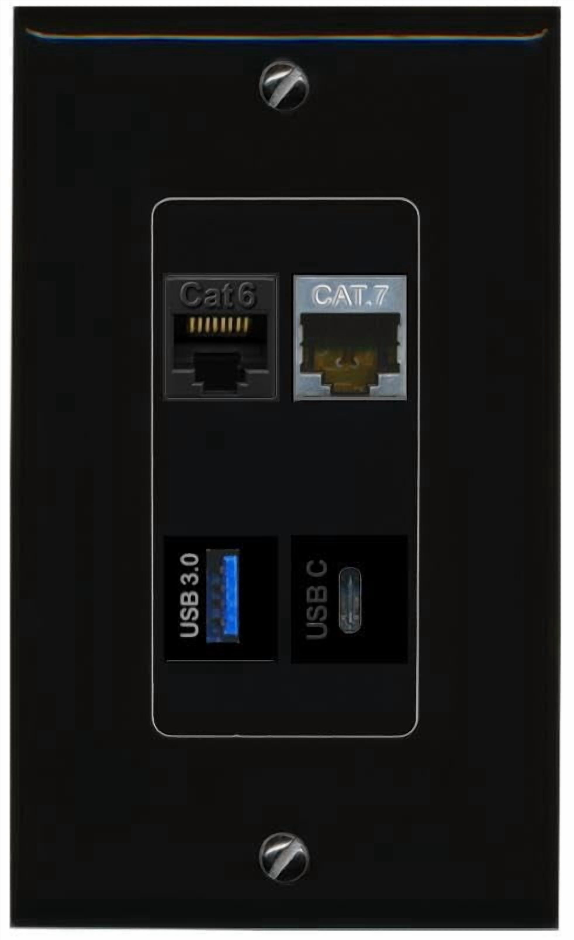 RiteAV CAT6 CAT7 USB-3 USBC Wall Plate Decorative [Black] - Walmart.com