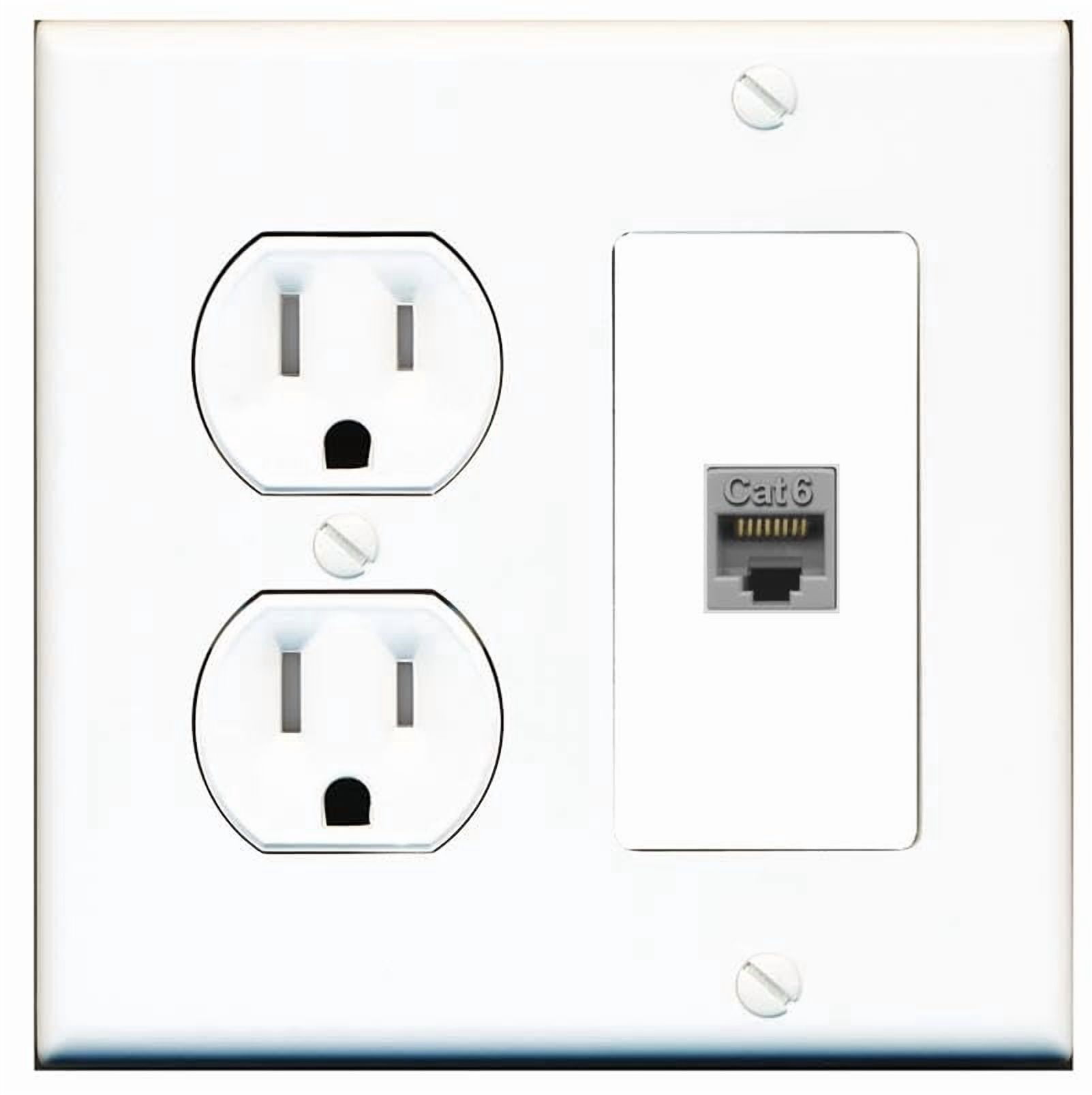 RiteAV CAT6-GRAY Wall Plate with Round Tamper Resistant Power Outlet ...