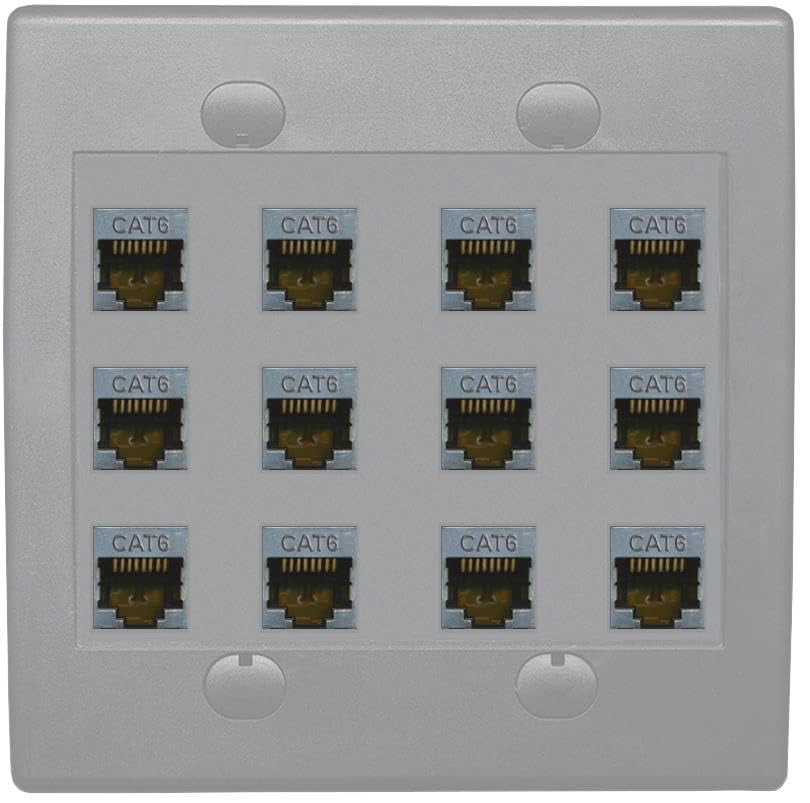 RiteAV - Cat6 Shielded Wall Plate 12 Port - Flat 2 Gang [Gray/Gray ...