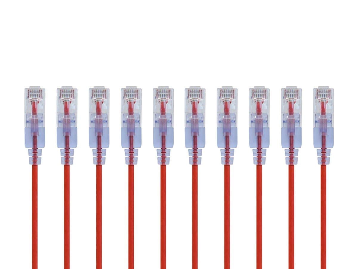 RiteAV Cat6A 2ft Red 10-Pk Patch Cable UTP 30AWG 10G Pure Bare Copper ...