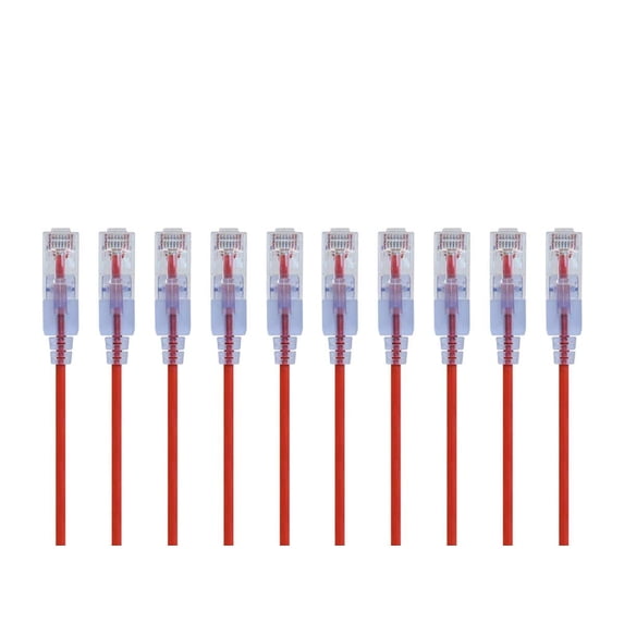 RiteAV Cat6A 2ft Red 10-Pk Patch Cable UTP 30AWG 10G Pure Bare Copper ...
