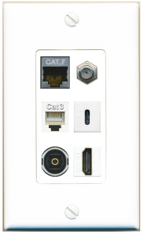 RiteAV Cat7 Coax HDMI Phone Toslink USB-C Wall Plate - 1 Gang White ...