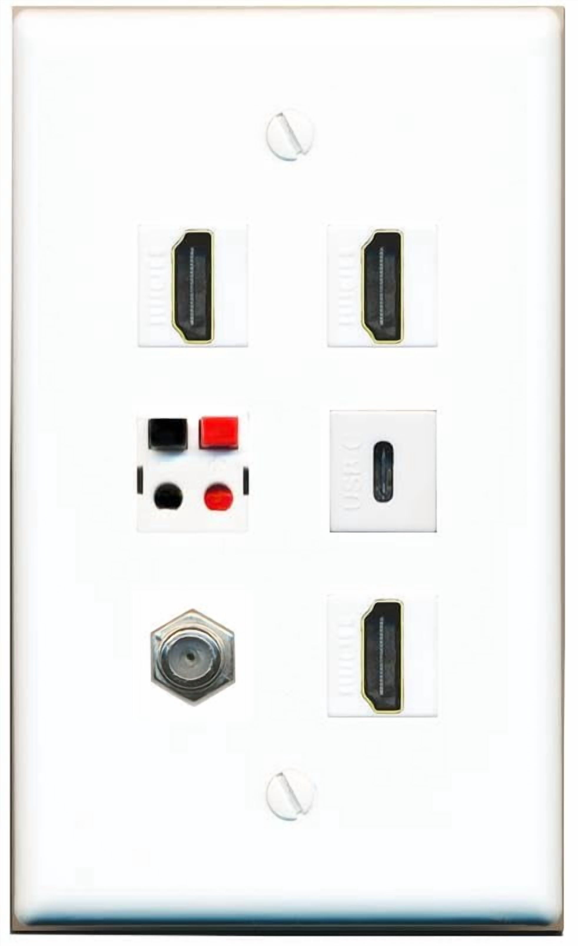 RiteAV Coax 3 HDMI Speaker USBC Flat/Solid Wall Plate [White] - Walmart.com
