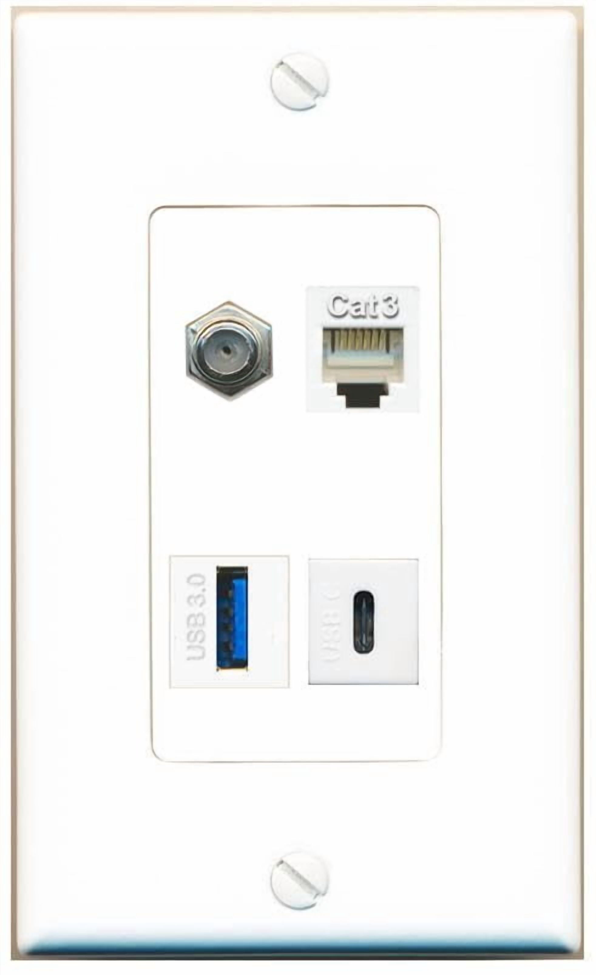 RiteAV Coax Phone USB-3 USBC Wall Plate Decorative [White] - Walmart.com
