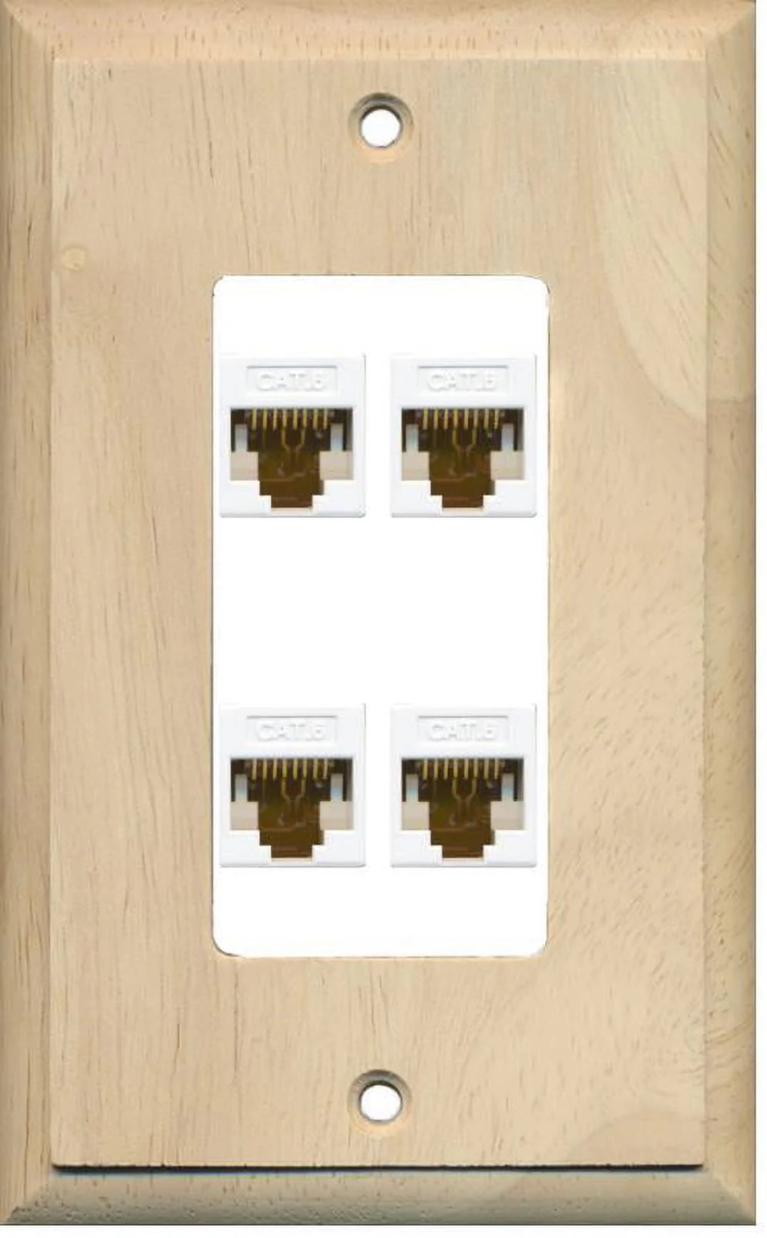 RiteAV Decorative 1 Gang 4 Port Cat6 Wall Plate - Wood/White - Walmart.com