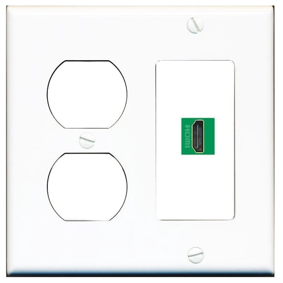 RiteAV HDMI-Green 2 Gang Wall Plate with Blank Outlet Left [White ...