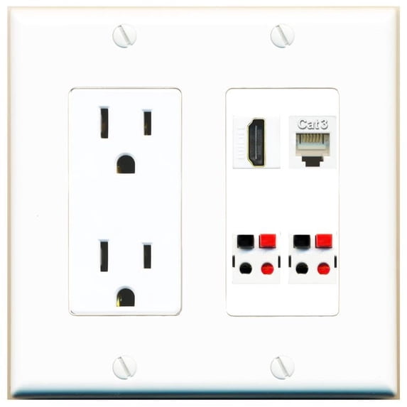 RiteAV HDMI Phone 2 Speaker Wall Plate with 15A Power Outlet [White ...