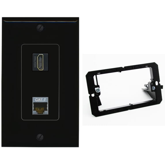 RiteAV HDMI and Cat7 Ethernet Wall Plate - 1 Gang w-Bracket [Black ...