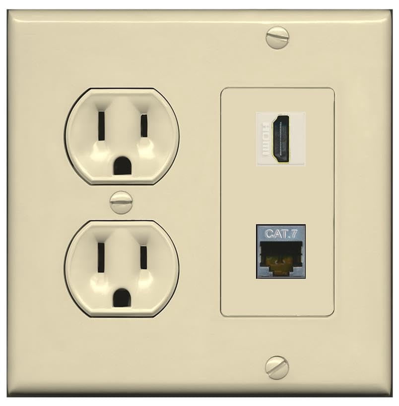 RiteAV HDMI and Cat7 Ethernet Wall Plate - Round Outlet [Ivory/Ivory ...