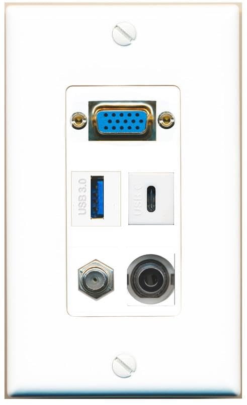 RiteAV SVGA + 3.5mm Coax USB-3 USBC Wall Plate [White] - Walmart.com