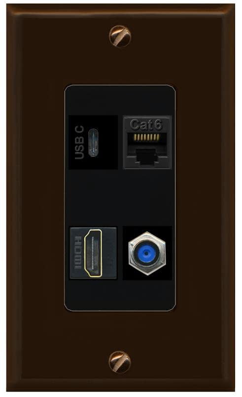 RiteAV USBC HDMI Cat6 Coax F81 Wall Plate - 1 Gang [Brown/Black ...