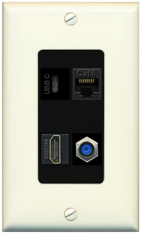 RiteAV USBC HDMI Cat6 Coax F81 Wall Plate - 1 Gang [Light-Almond/Black ...