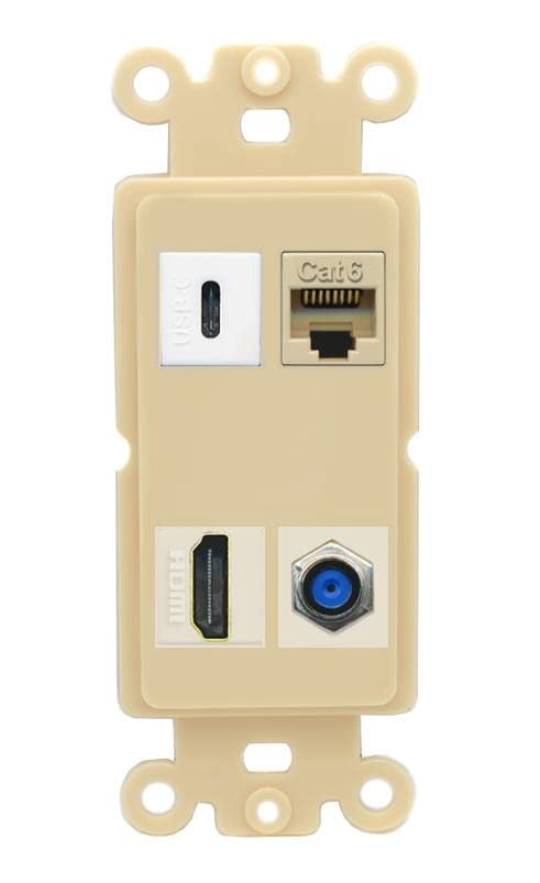 RiteAV USBC HDMI Cat6 Coax F81 Wall Plate - Rocker [Ivory/Ivory ...