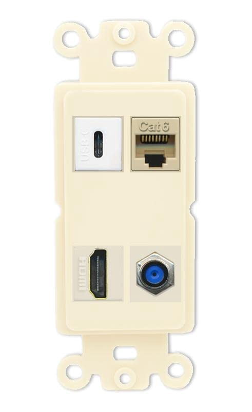 RiteAV USBC HDMI Cat6 Coax F81 Wall Plate - Rocker [Light-Almond ...