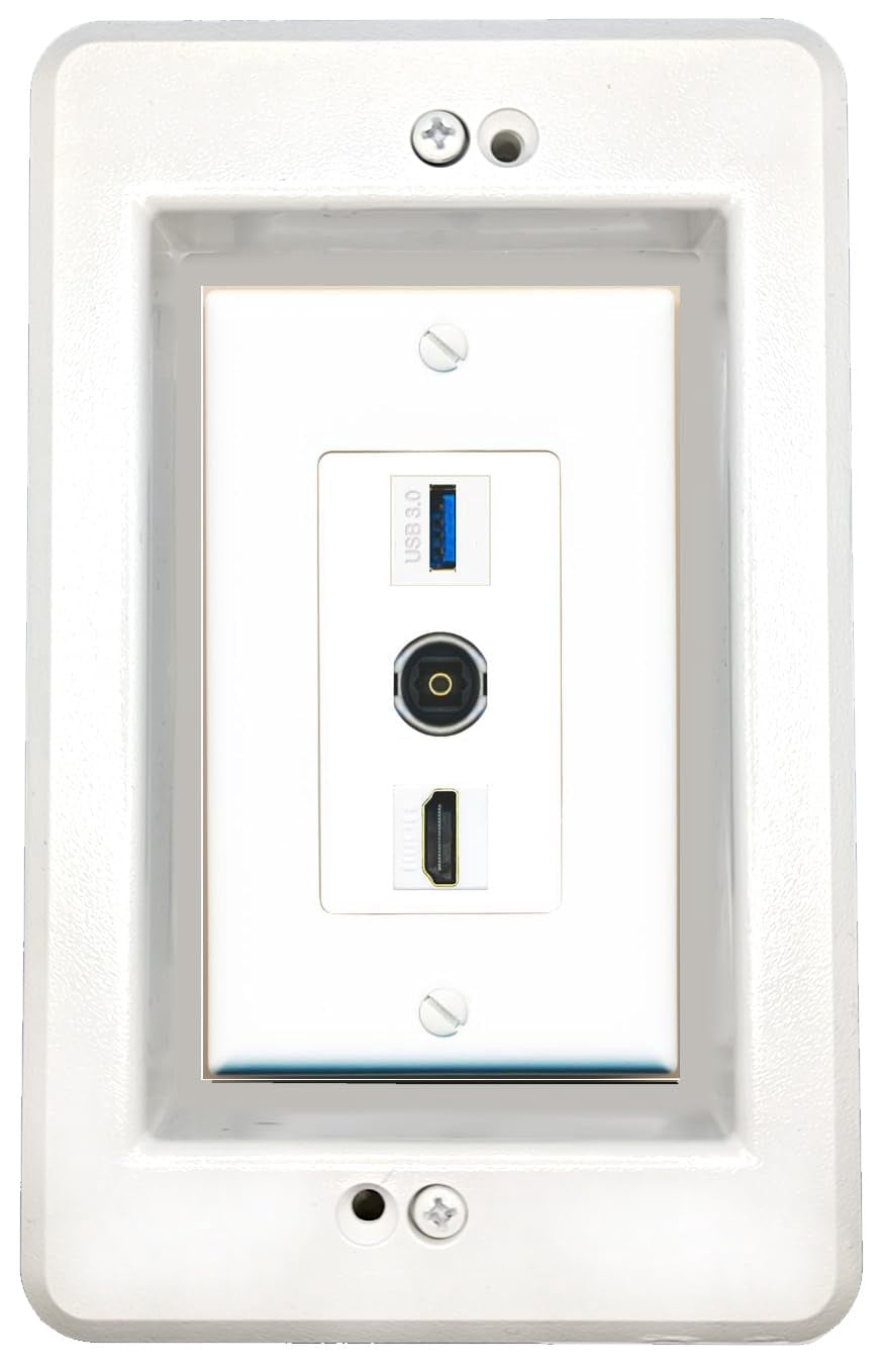 RiteAV in-Wall Cable Management Kit Recessed Outlet HDMI TOSLINK USB-3 ...