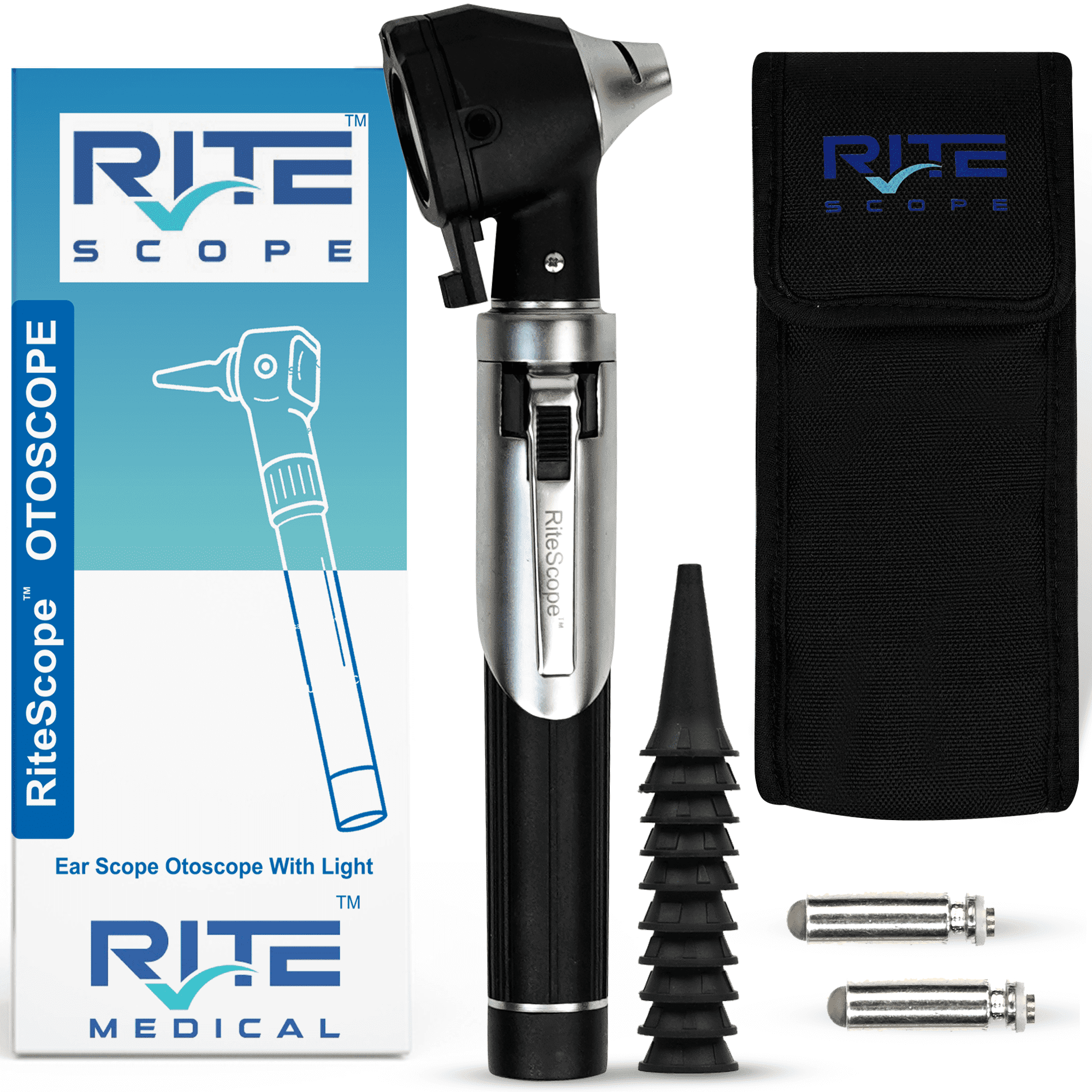 RiteScope Ear Otoscope, Compact Black Design, Fiber Optic Light, 3x ...