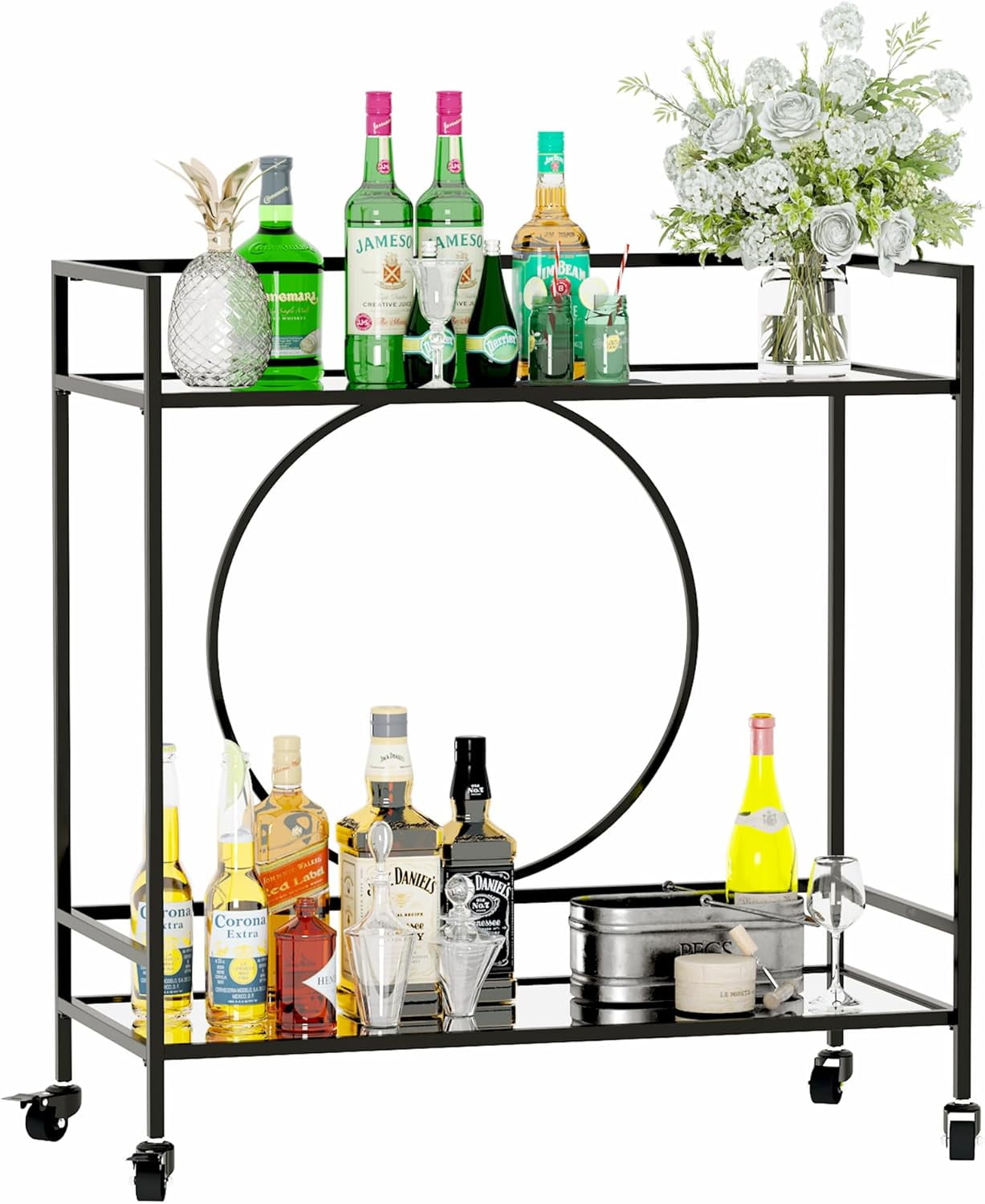 RiteSune Black Bar Cart with Wheels, Vintage Serving Cart Wine Cart ...
