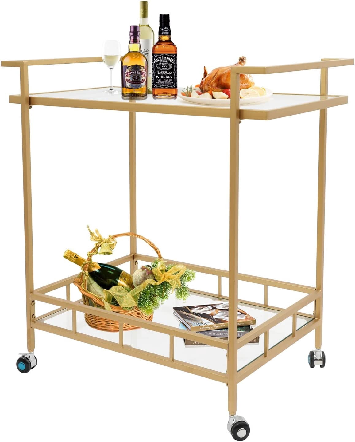RiteSune Gold Bar Carts for The Home, Bar Serving Cart with 2 Mirror ...