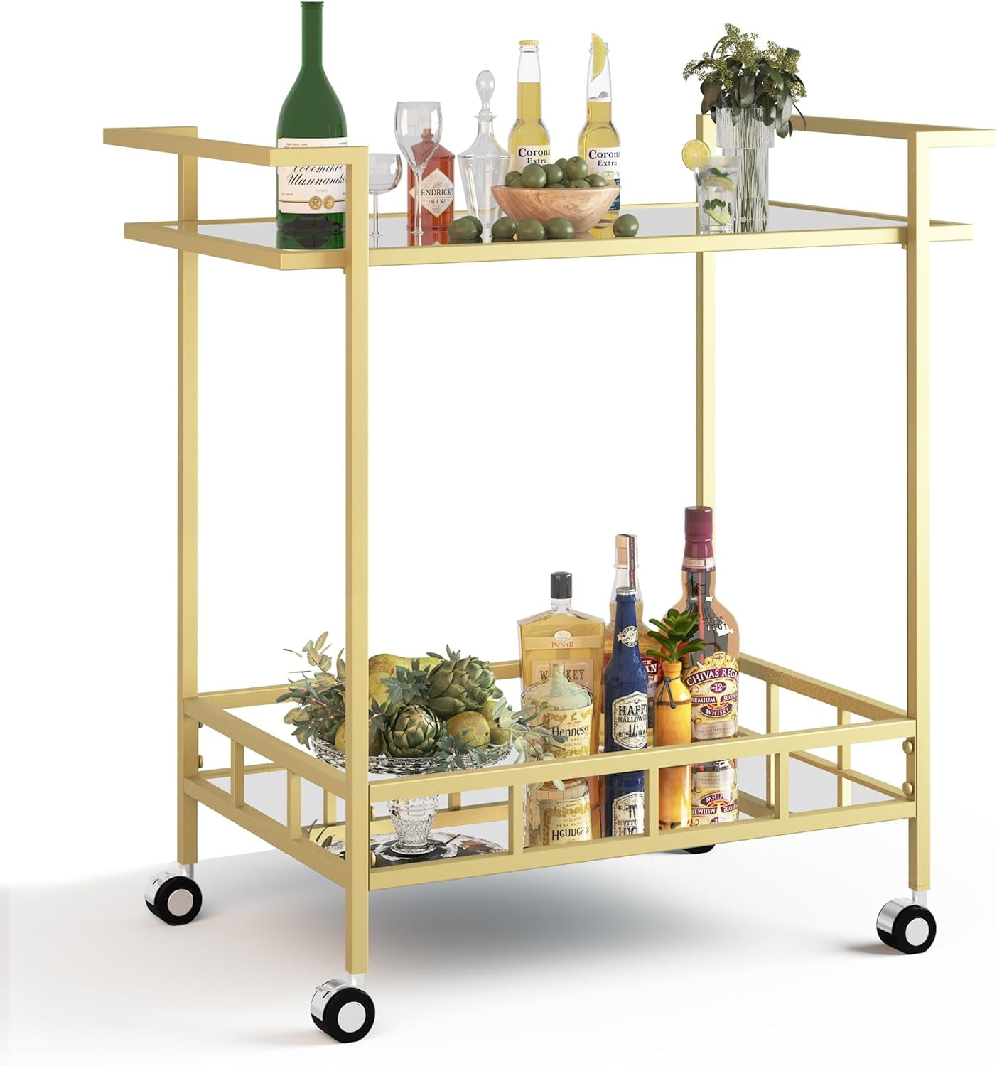 RiteSune Gold Bar Carts for The Home, Bar Serving Cart with 2 Mirror ...