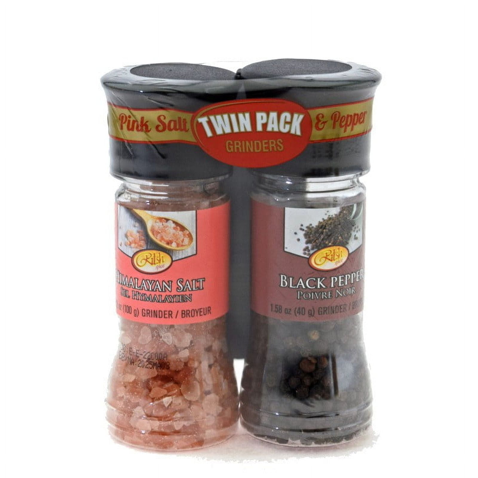 Ritsh Spice Twin Pack Himalayan Salt 100g Black Pepper 40g Grinder Set of 3 - Walmart.com