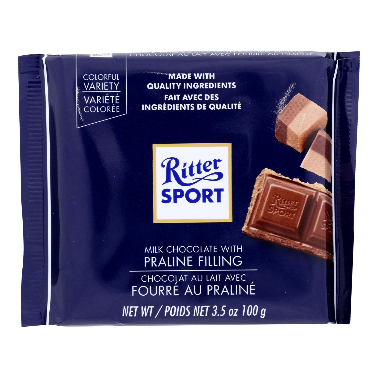 Ritter Sport Chocolate Bar, Milk Chocolate Praline Filling, 3.5 Oz ...
