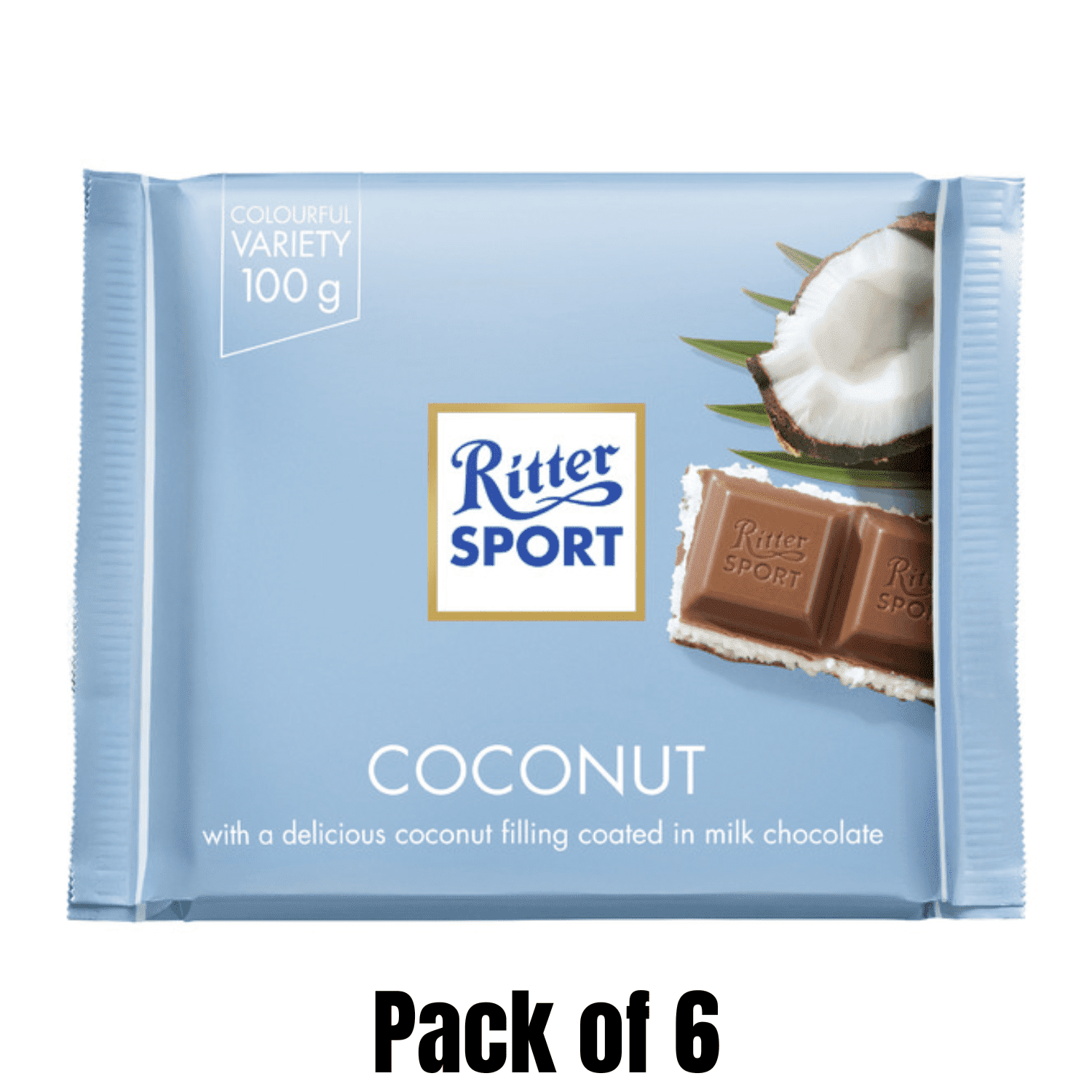 Ritter Sport Milk Chocolate Bar with Coconut Crème Filling, 3.5 oz Bars ...