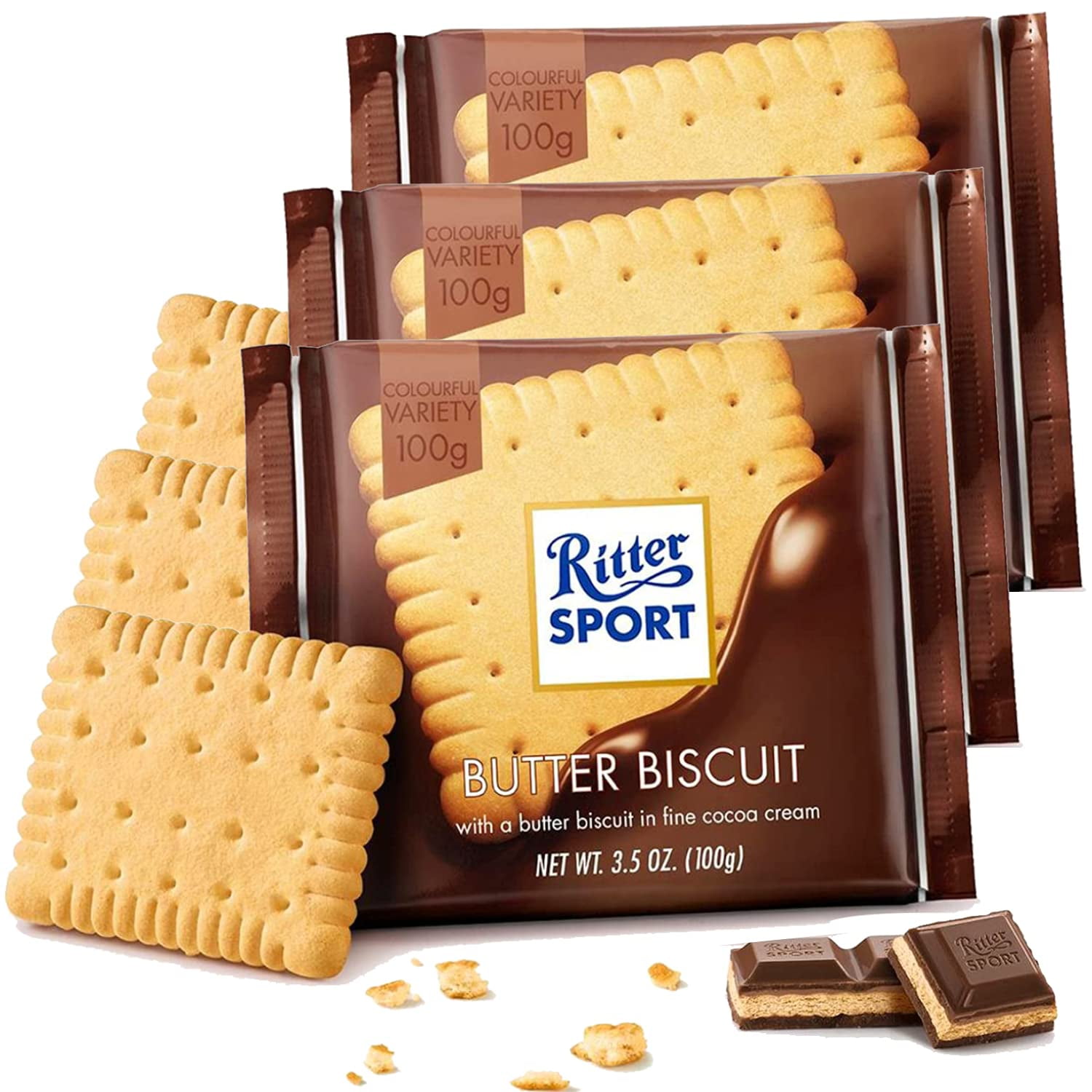 Ritter Sport Milk Chocolate with Butter Biscuit, 100g (Pack of 3 ...
