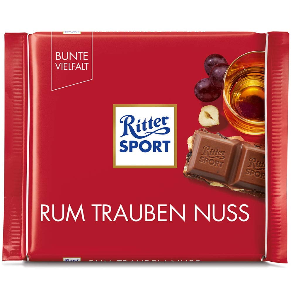 Ritter Sport Rum, Raisin & Hazelnuts Milk Chocolate 100g - Pack of 6 ...