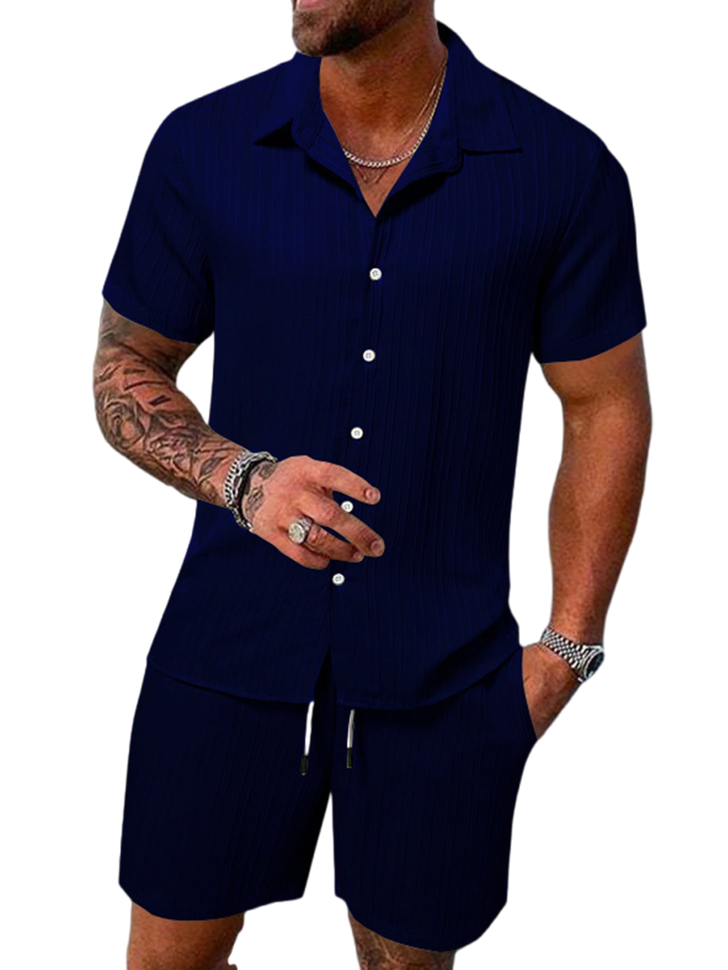 Ritualay Men 2 Pieces Outfit Button Down Jogger Set V Neck Lounge ...