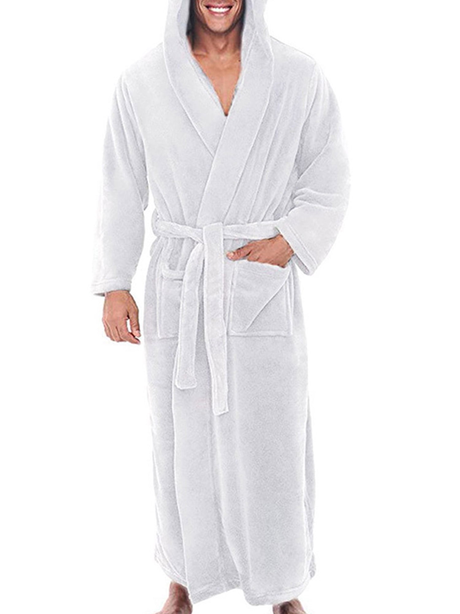 Ritualay Mens Wrap Robe Hooded Bath Robes Solid Color Soft Dressing ...