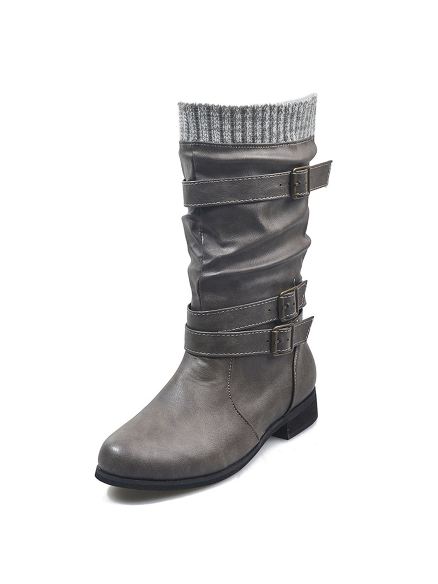 Ritualay Women Fashion Leather Riding Boot Casual Slouch Mid-Calf Boots ...