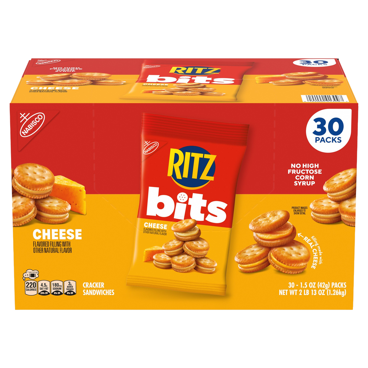 Ritz Bits Cheese Cracker Sandwiches, 30 Snack Packs, 1.5 oz Each ...