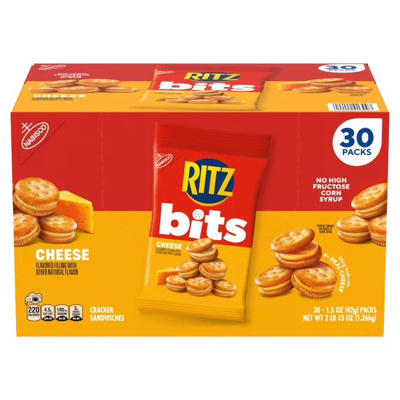 Ritz Bits Cheese Cracker Sandwiches, 30 Snack Packs, 1.5 oz Each ...