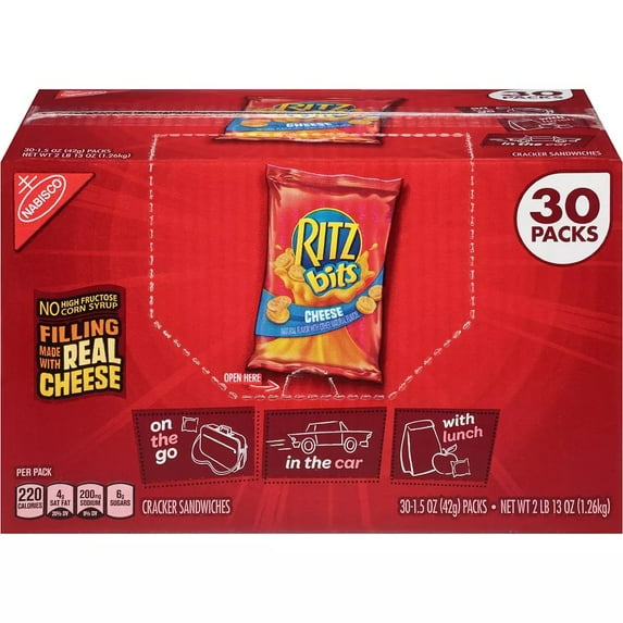 Ritz Bits Mini Cheesy Cream Snack, Cheese Cracker Sandwiches, 30 ct ...