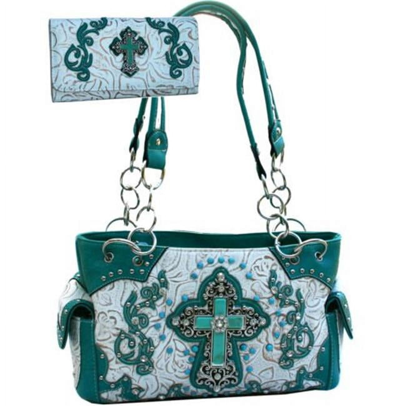 Ritz CRL690SET-TQ-WT 2 Tones Rhinestone Cross Bling Purse Wallet Set ...