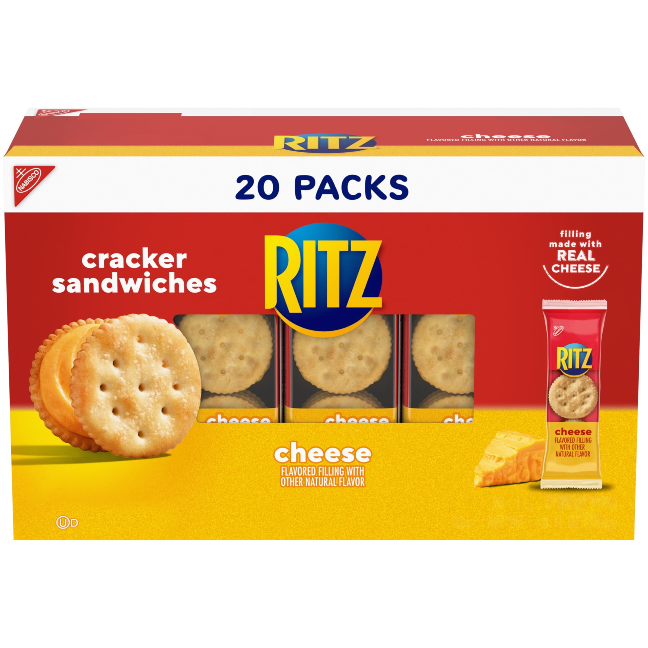 Ritz Cheese Sandwich Crackers, Lunch Snacks, 20 Snack Packs (6 Crackers ...