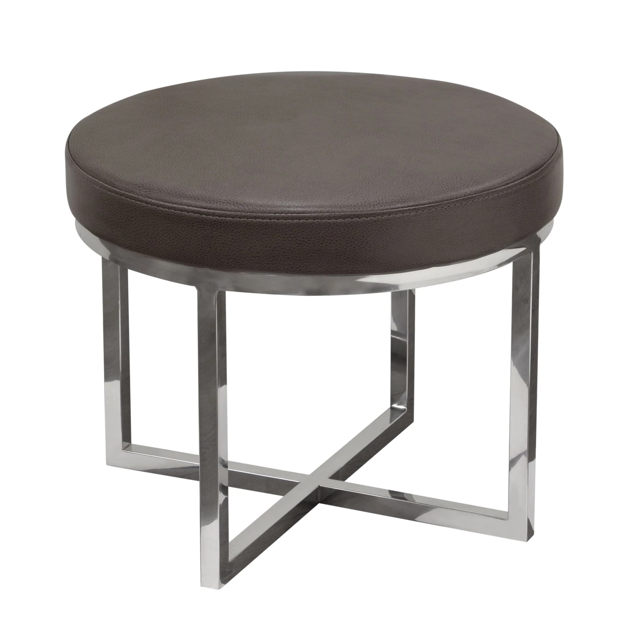 Ritz Round Accent Stool with Padded Seat in Elephant Grey Bonded ...
