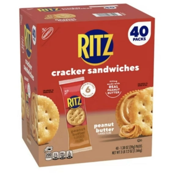 Ritzs Peanut Butter Sandwich Crackers, 40 Count Pack, 1.38 oz Each ...