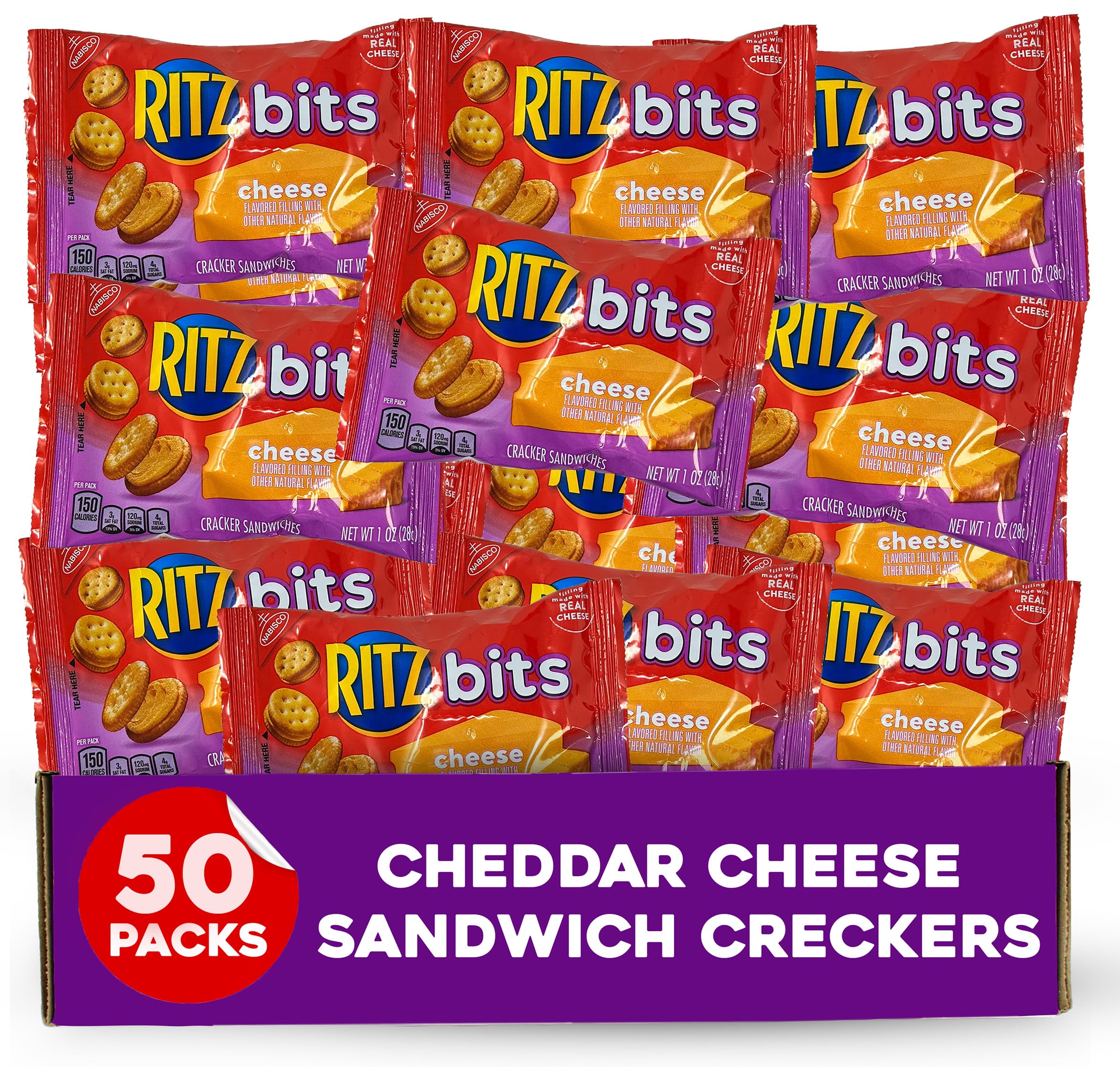 Ritzz Bits Cheddar Cheese SSF20 Sandwich Crackers 50 Count - Individual ...
