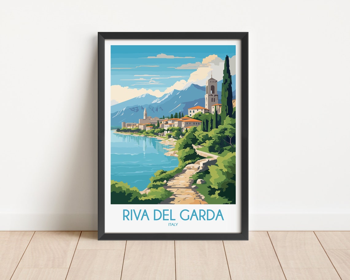 Riva del Garda Poster Italy Scenic Lake Art Print, Unframed Canvas Size ...