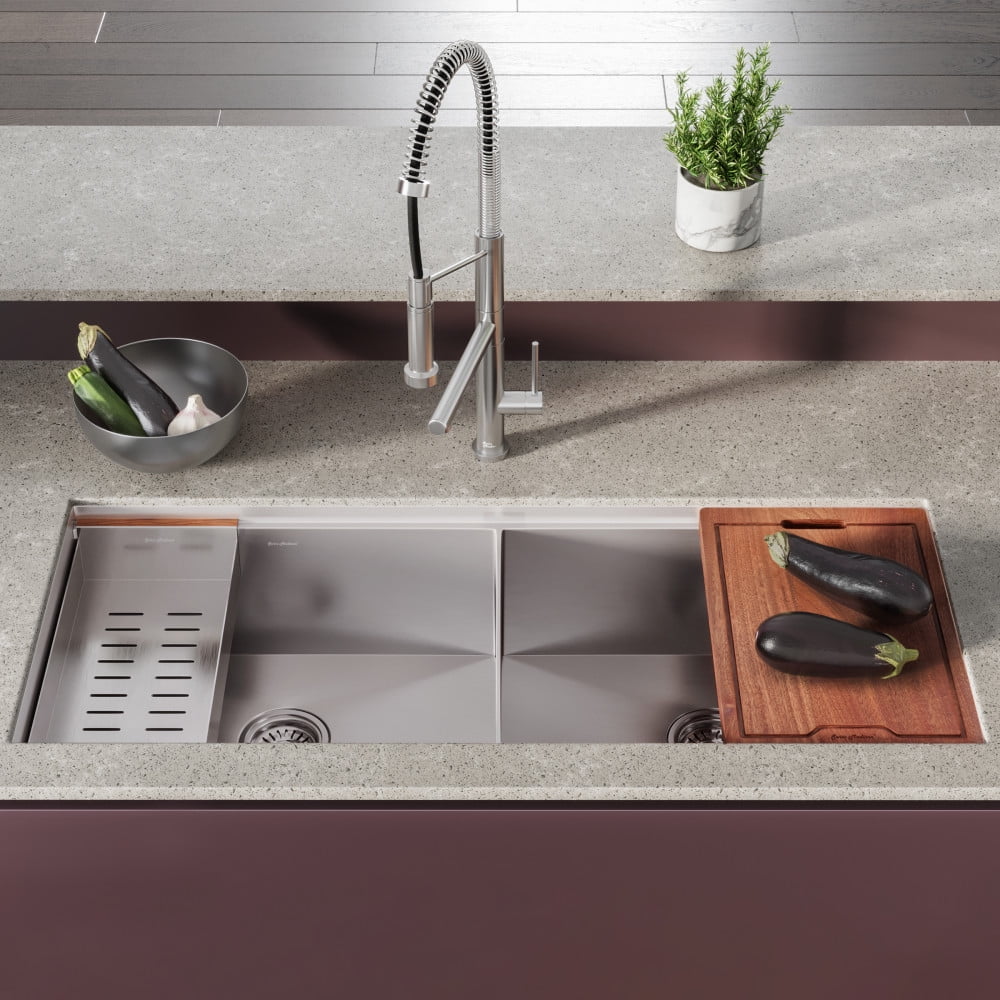 Rivage 45 x 19 Dual Basin Undermount Kitchen Workstation Sink - Walmart.com