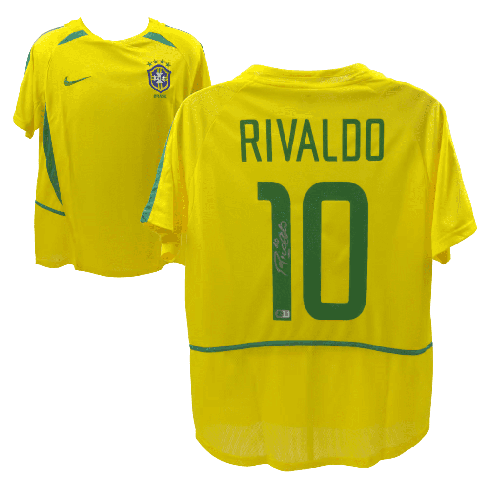 Rivaldo Signed Brazil FC Home Soccer Jersey #10 with Beckett Witness ...