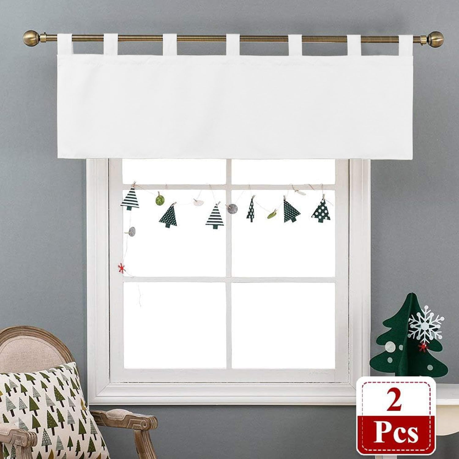 Rivana 100% Polyester 18 inches long Tab Top Window Valances For Kichen ...