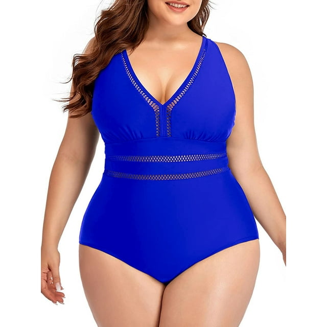 Rivelino Plus Size One Piece Swimsuits For Women Sexy V Neck Backless