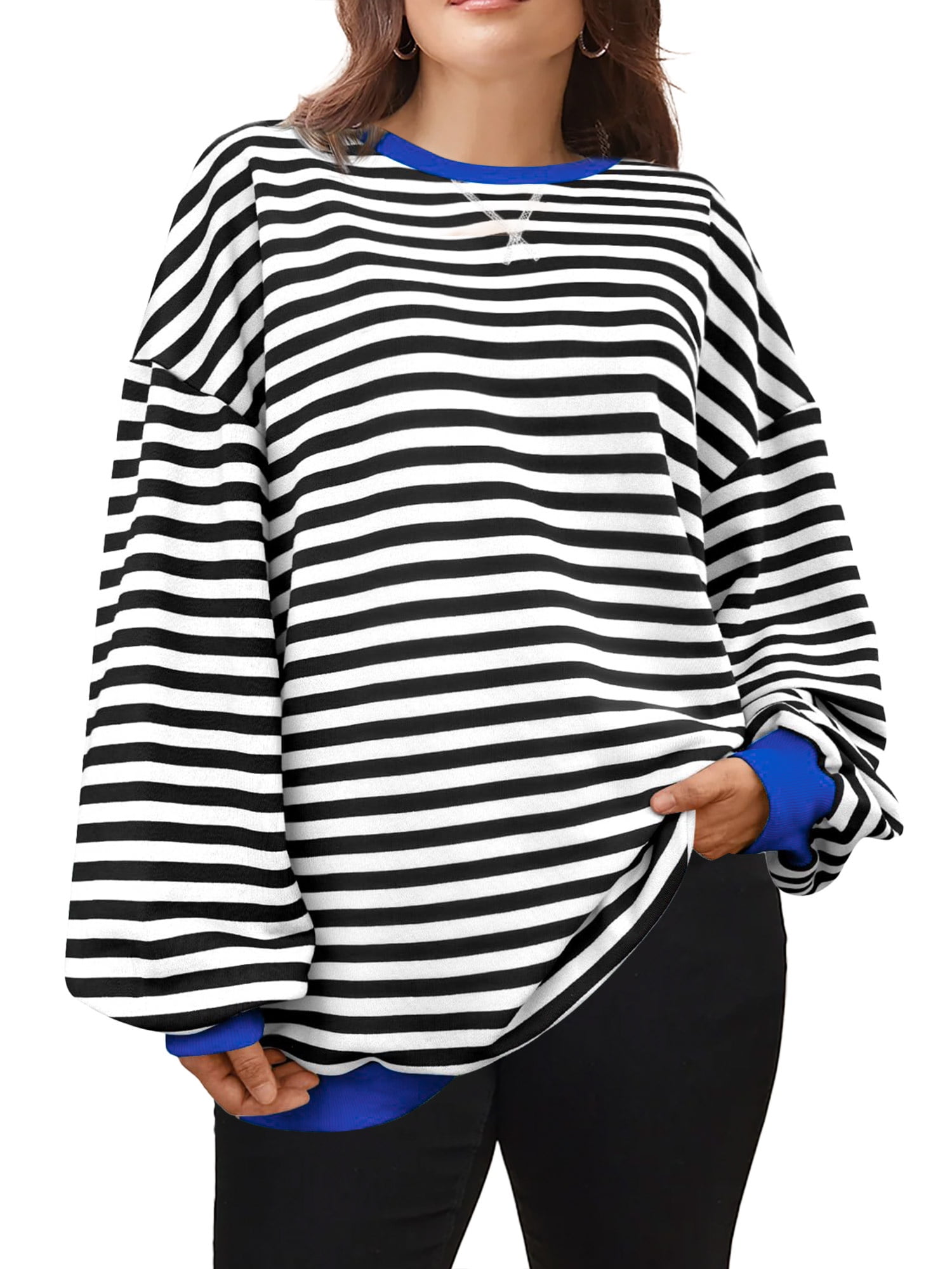 Rivelino Plus Size Oversized Striped Sweatshirt for Women Casual ...