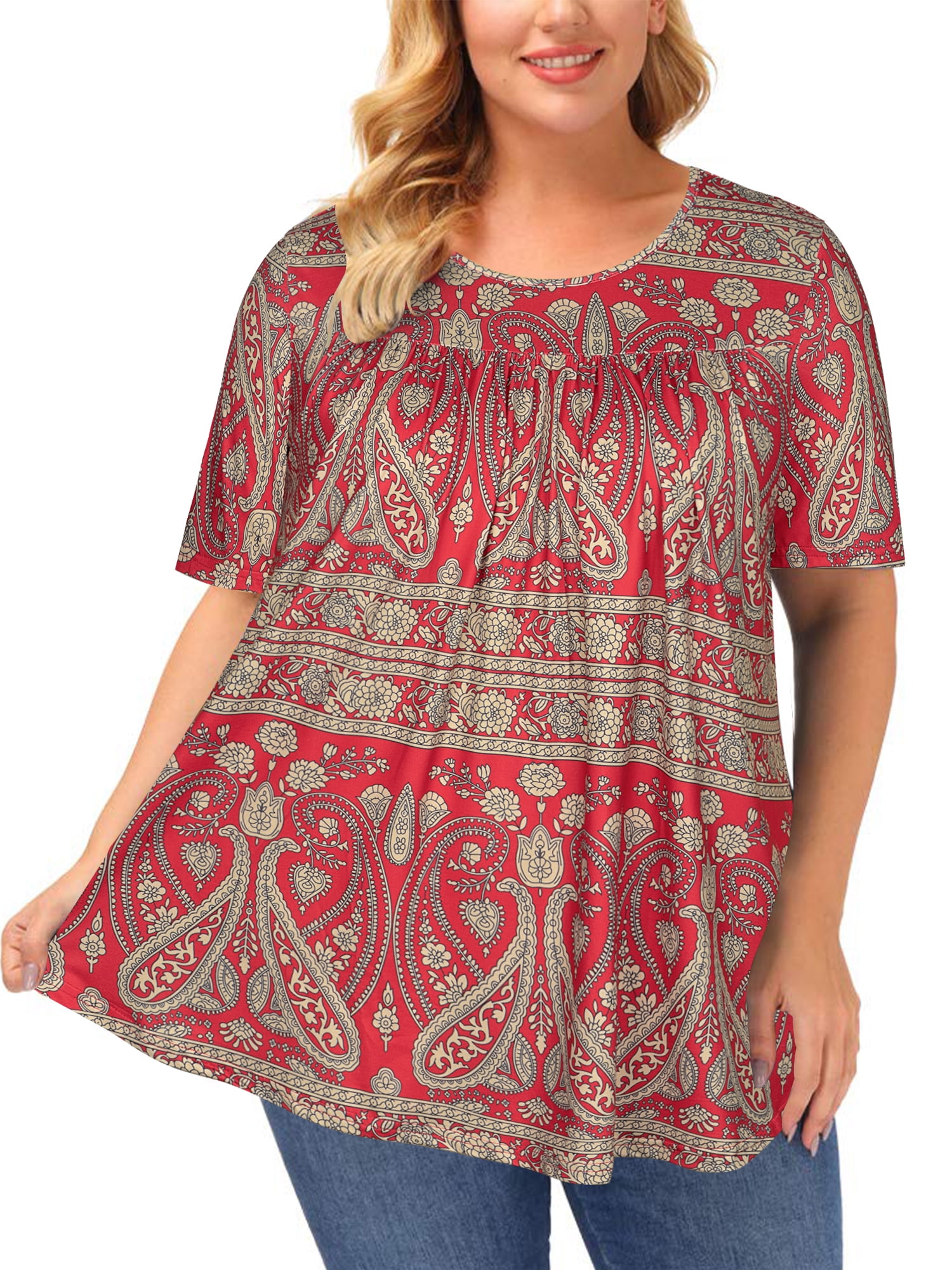 Rivelino Plus Size Short Sleeve Tops for Women Flowy Casual Shirts ...