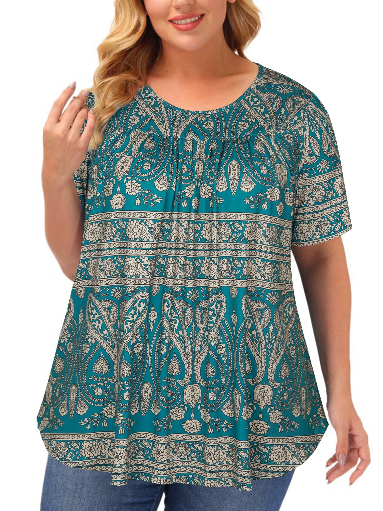 Rivelino Plus Size Short Sleeve Tops for Women Flowy Casual Shirts ...