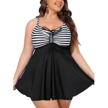 Plus Size Swimsuit for Women, Tummy Control Swimdress Two-Piece ...