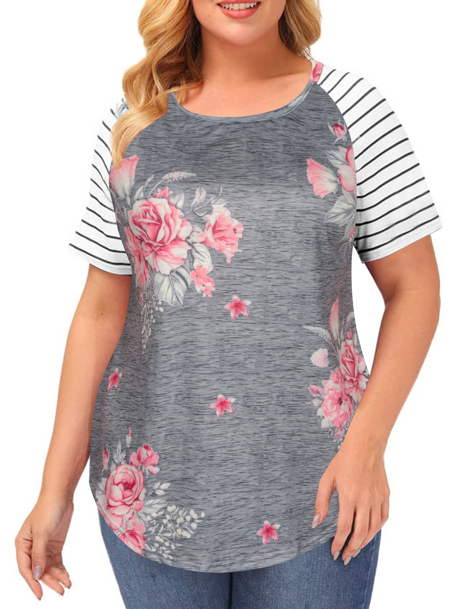 Rivelino Plus Size Tops For Women Short Sleeve Summer T-Shirt Raglan ...