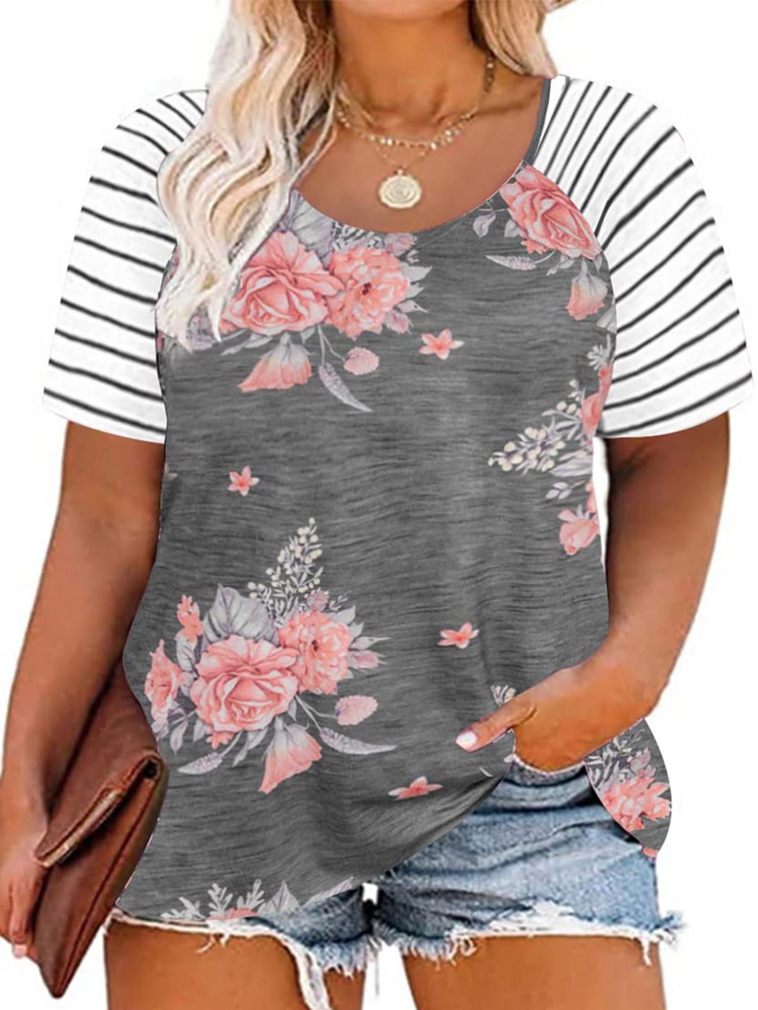 Rivelino Plus Size Tops for Women Short Sleeve Raglan Striped Shirts ...